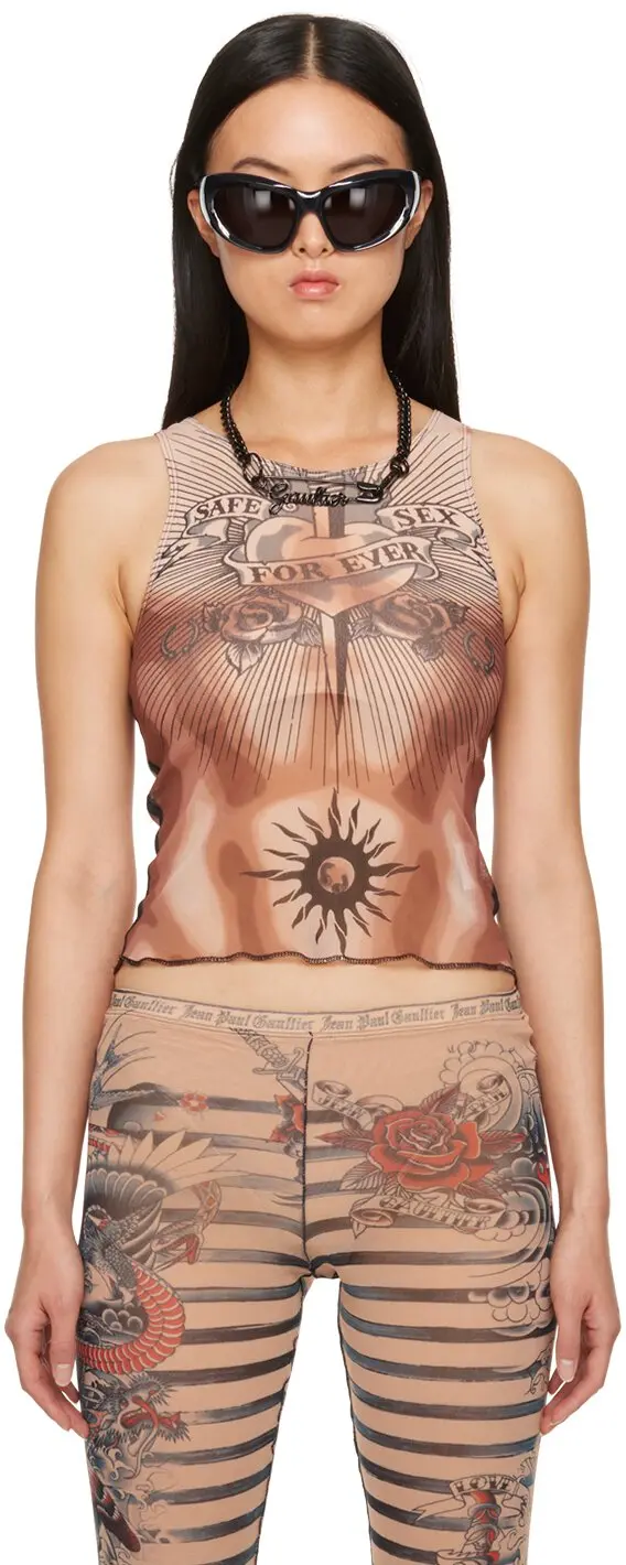 Jean Paul Gaultier Safe Sex' Tank Top In 636000 Nude/Brown/Bl - 55